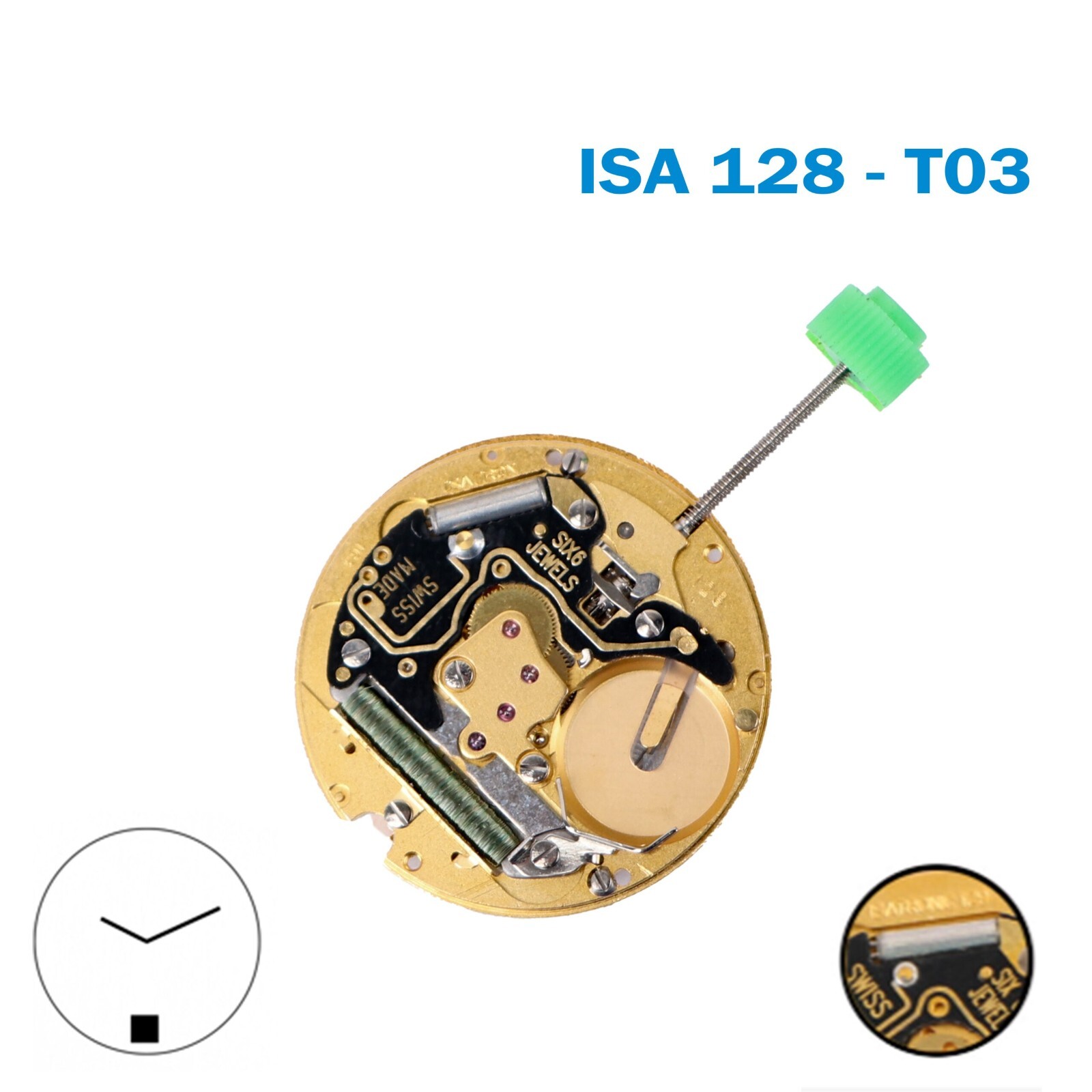 ISA TRONIC 128–T03 Swiss Quartz Movement, White Date Disk At 6, 2 Hands ...