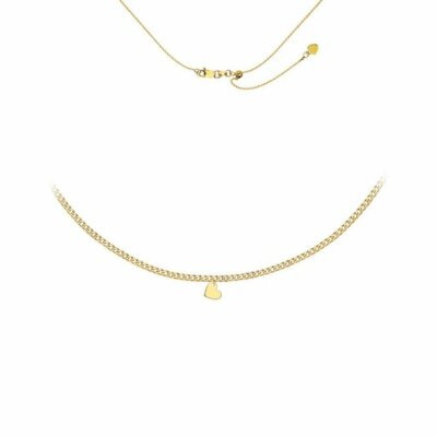14K Solid Yellow Gold Slanted Heart Choker Necklace Flat Cuban Chain ...