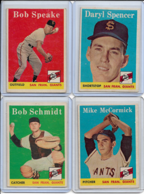 1958 Topps Giants 6 Card Lot with Lockman, Sauer, McCormick & Schmidt ...