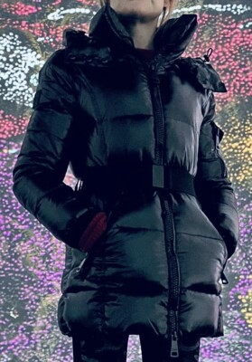 SAM NEW YORK WINTER JACKET/COAT DOWN/BELTED/DETACHABLE HOOD XS BLACK ...