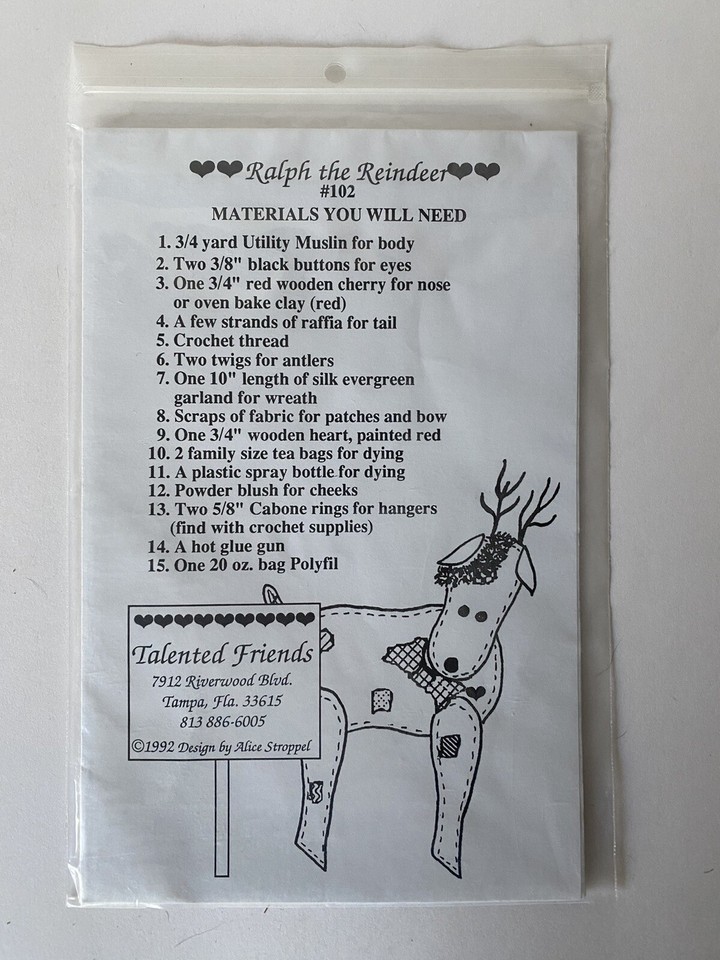 Talented Friends Ralph the Reindeer Wall Hanging craft pattern, #102 | eBay