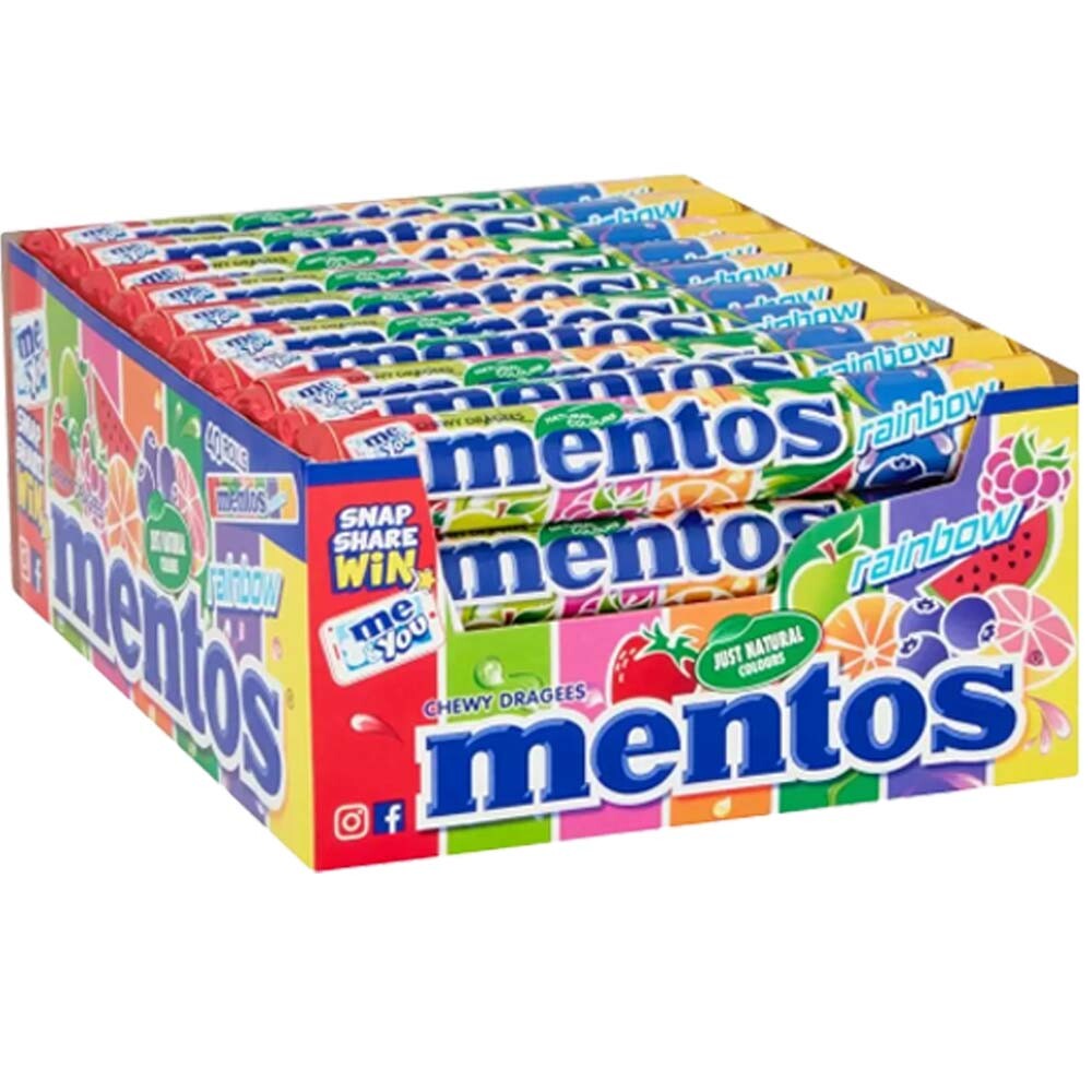 FULL BOX OF CHEWY DRAGEES MENTOS MINTS, RAINBOW, SPEARMINT, SHAKIES ...