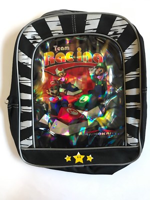 Backpack 11" Nintendo Wii MARIOKART Team Racing Black Silver Reflective ...