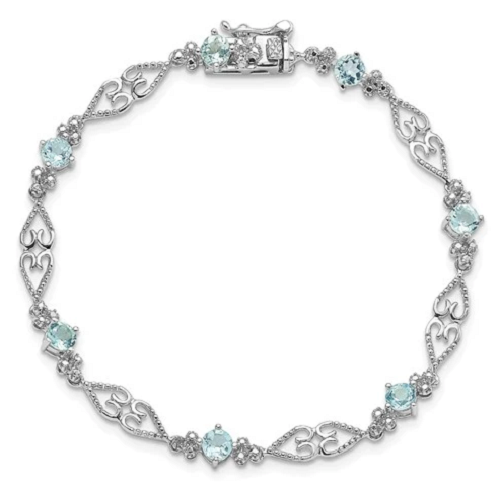 935 Argentium Silver Genuine 1.80 Carat Aquamarine & CZ Filigree Hearts ...