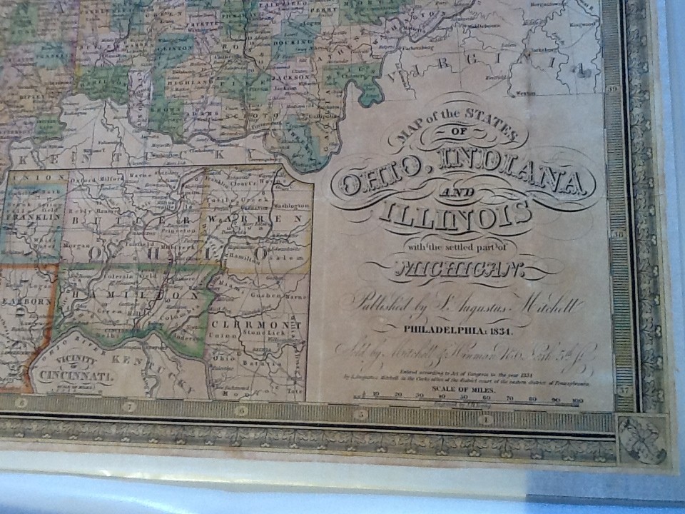 Vintage Pocket Map 1834 Augustus Mitchell Ohio, Indiana, Illinois and ...
