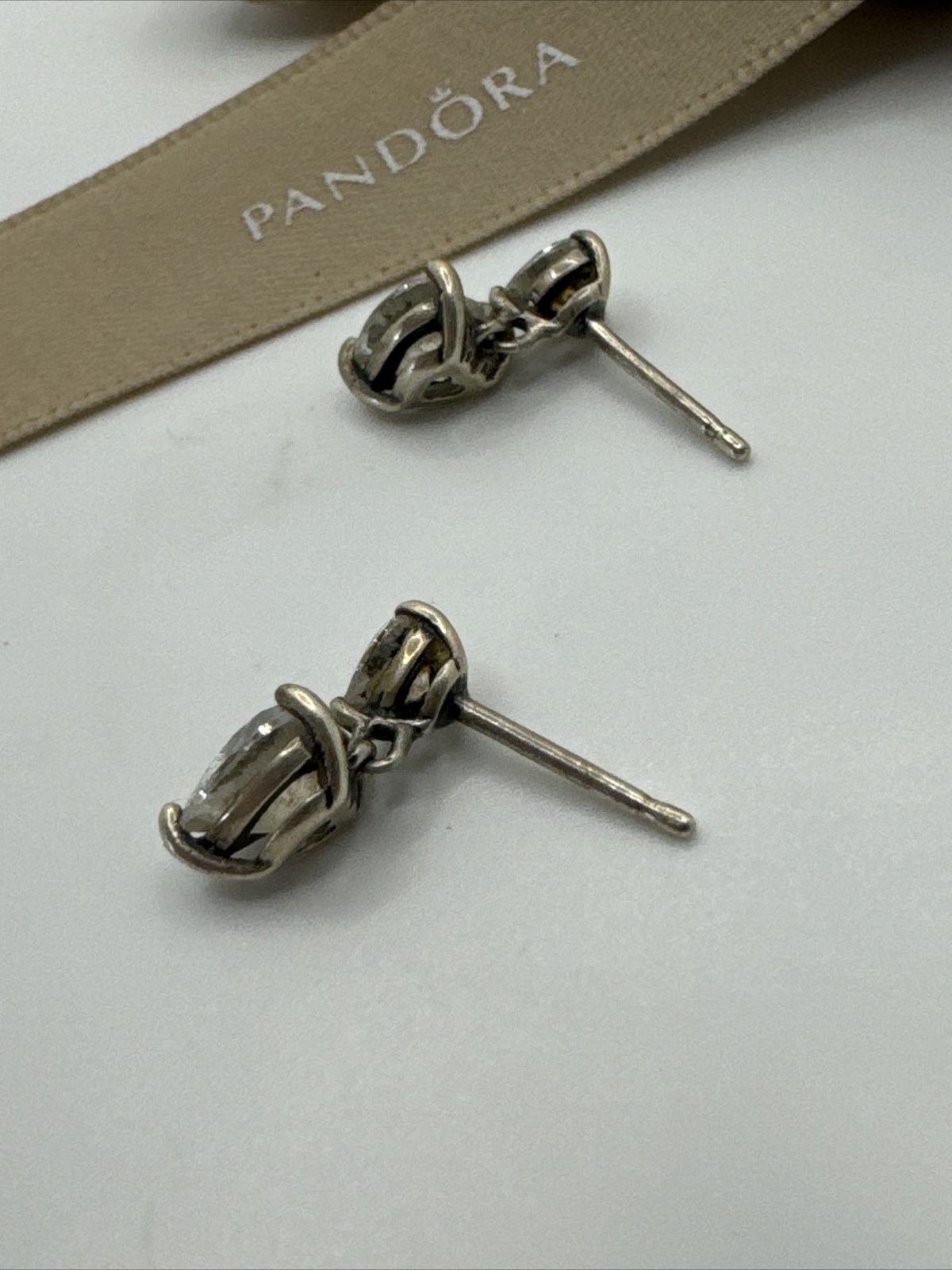 Pandora Sparkling Double Heart Dangle CZ Earrings 291199C01 Genuine Ale ...