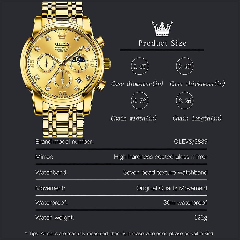 OLVES Watch Men's Fashionable Quartz Watch Men's Gold Band 2889G-GJ | eBay