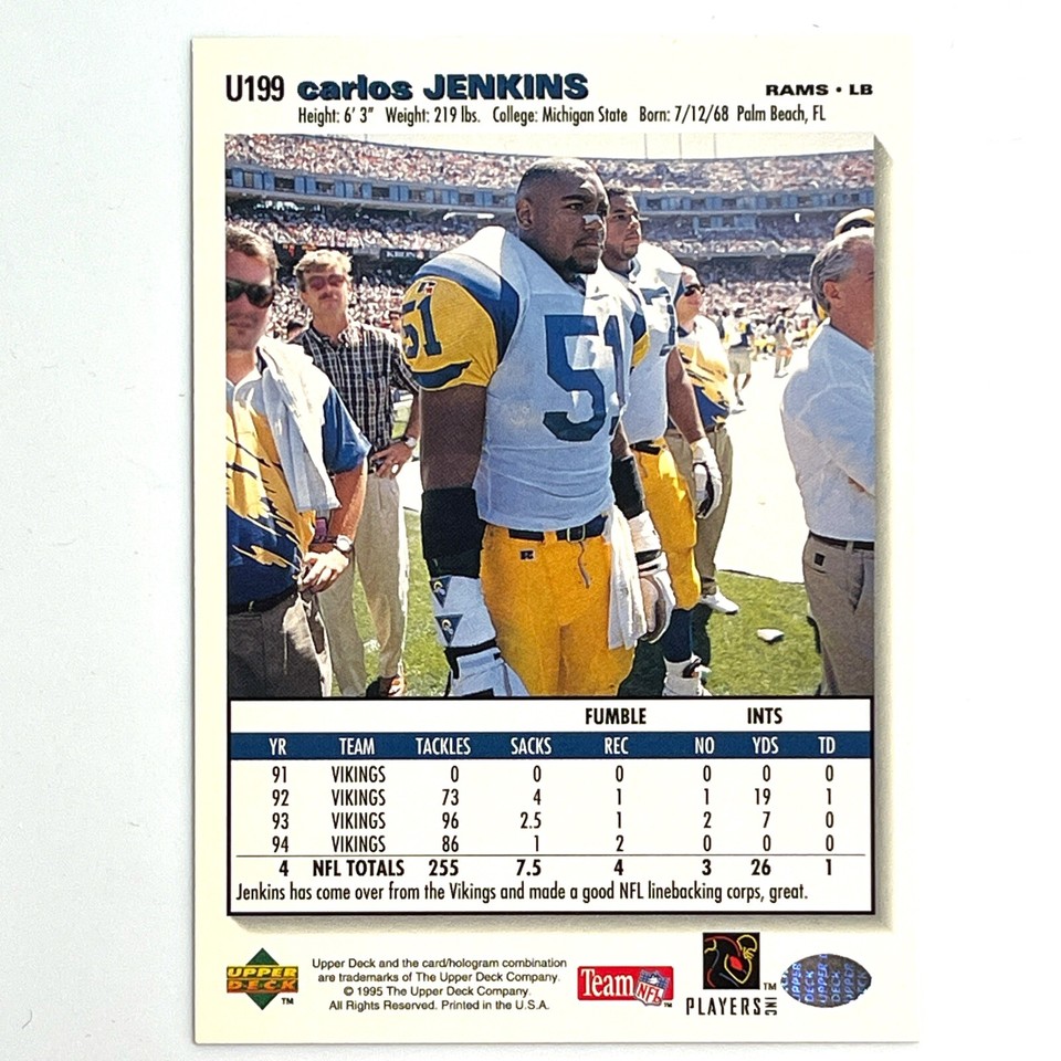 Carlos Jenkins 1995 Upper Deck Collector's Choice St. Louis Rams U199 ...