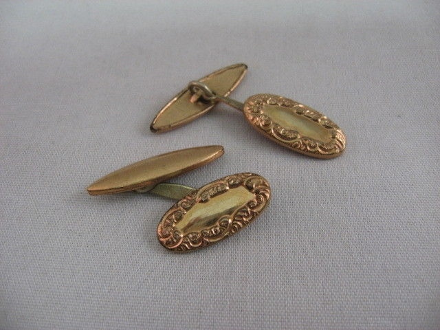 Antique Vintage Men's Cufflinks: FANCY EDGE OVALS (Gr… - Gem