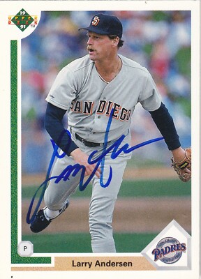 LARRY ANDERSEN SAN DIEGO PADRES SIGNED 1991 CARD PHILLIES ASTROS RED ...