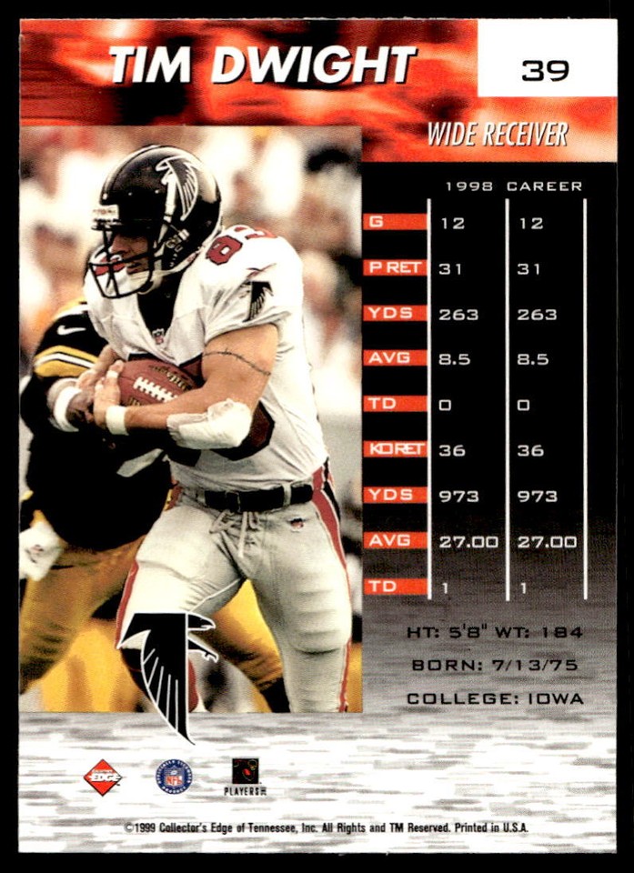 1999 Collector's Edge Fury 39 Tim Dwight Atlanta Falcons Football Card ...