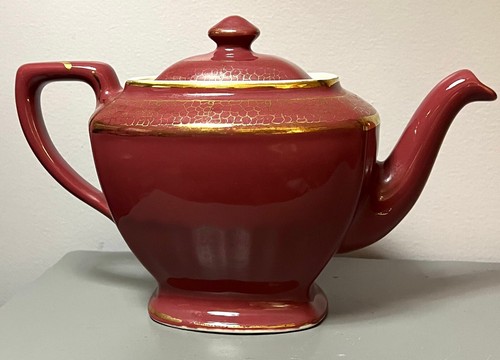 Vintage Hall Hollywood Ceramic Teapot Maroon Gold Trim 6 Cups 0113 | eBay