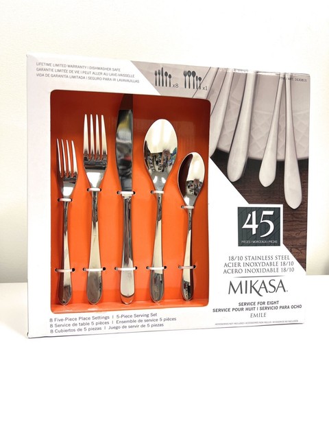 Mikasa 45 Piece Flatware Mikasa Stainless 18/10 Emile Silverware for ...