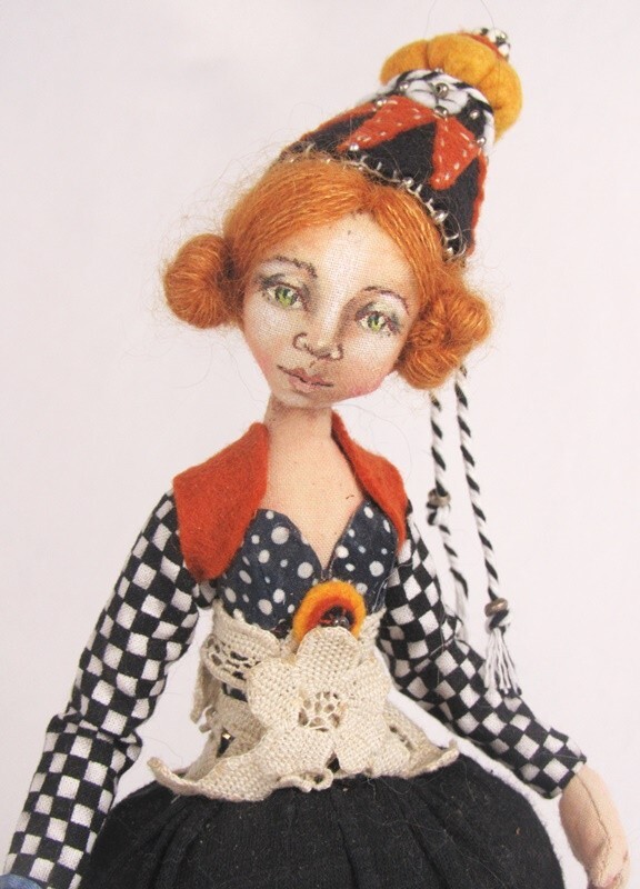 Christine Shively Artist Hand-Painted Cloth Lady with Felted Fox Gown ...