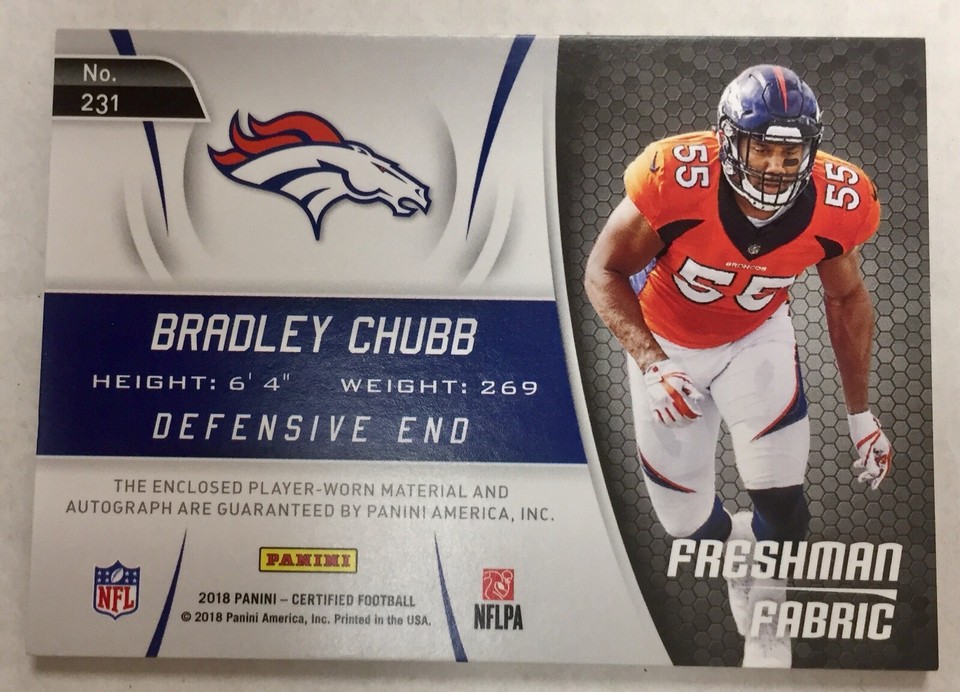 2018 Certified Bradley Chubb Autograph 3 CLR Patch Mirror Gold RC 15/25 ...
