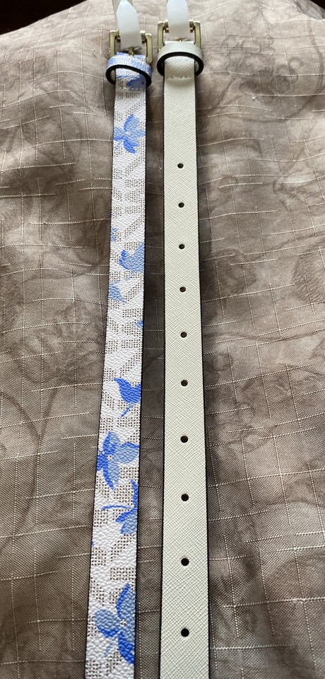 Michael Kors belts 2 For 1 Blue Floral And Cream Gold Buckles MK Logo ...