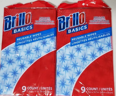 SET OF 2 Brillo Basics Reusable Wipes Multi Use 9 Count | eBay
