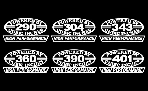 2 HP V8 ENGINE DECALS 290-304-343-360-390-401 AMC STICKERS Javelin ...