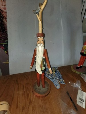 Sticks Santa statue original hand carved & painted folk art bird theme ...