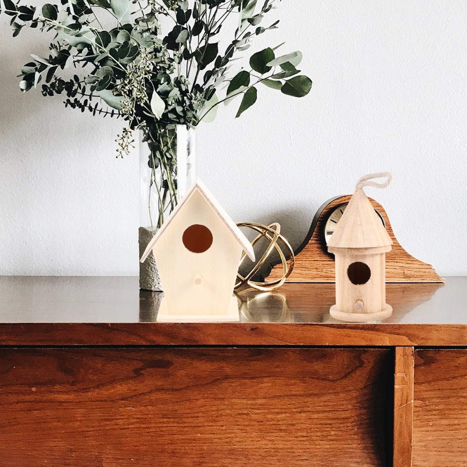 6 Pcs Mini Wood Bird House Living Room Desktop Decoration Kids' Craft ...