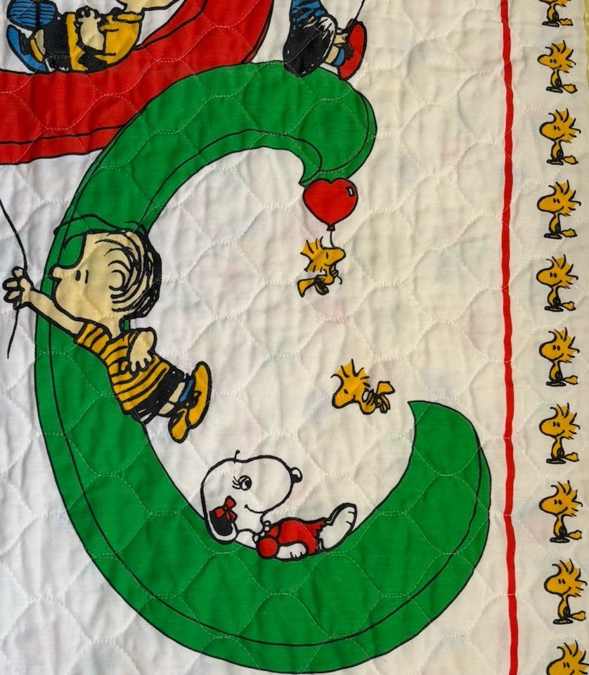 Vtg 1965 Peanuts ABC Charlie Brown Snoopy Lightweight Crib Blanket ...