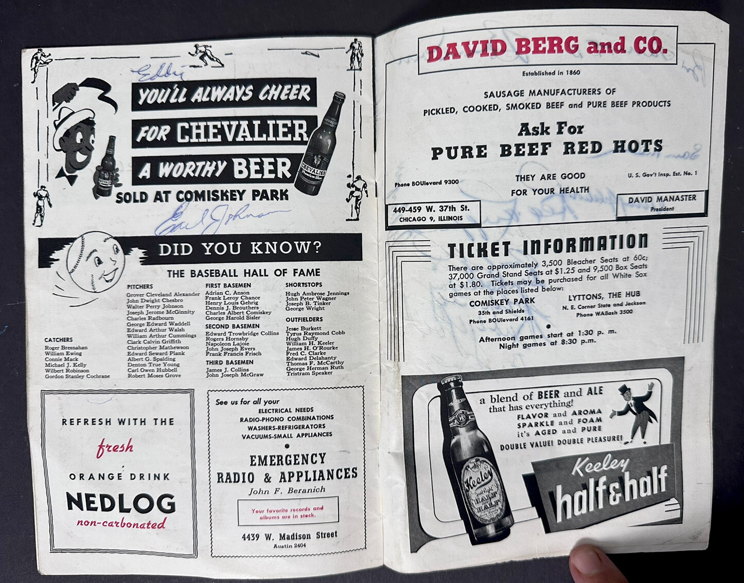 1948 Chicago White Sox Vs Red Sox Signed By 14 Score Book Rudy York Red ...