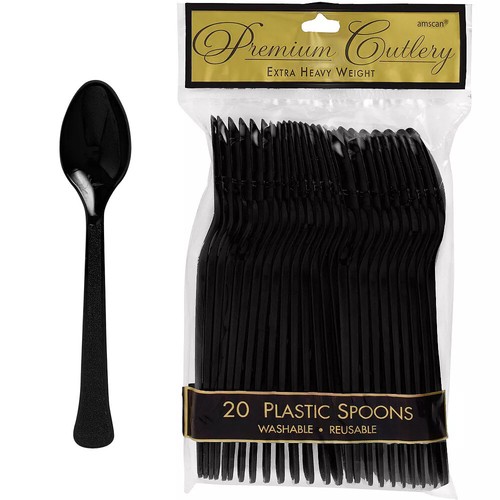 Black Party Supplies Spoons 20 Pack Halloween Milestone Birthday Space ...