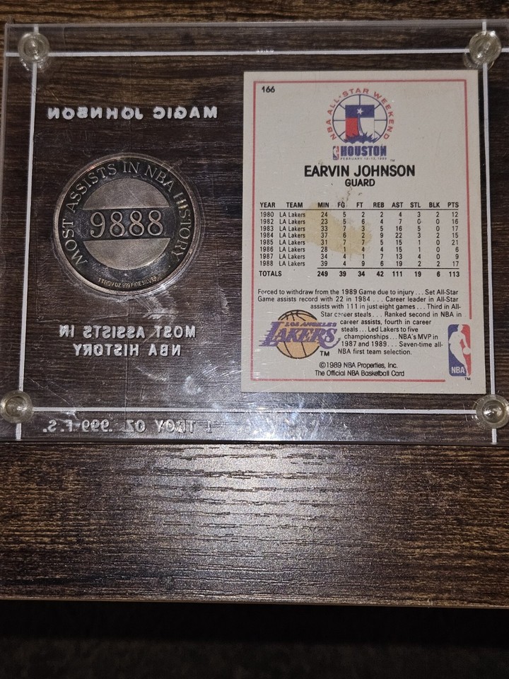 Magic Johnson 89 NBA All ☆ Plaque & Card #166 & 1oz .999 Silver Coin ...