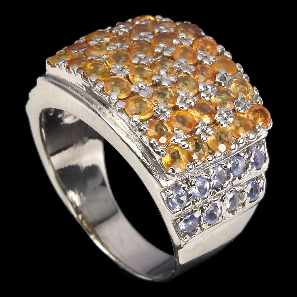 925 Sterling Silver Ring Round Orange Sapphire Tanzanite Gemstone ...