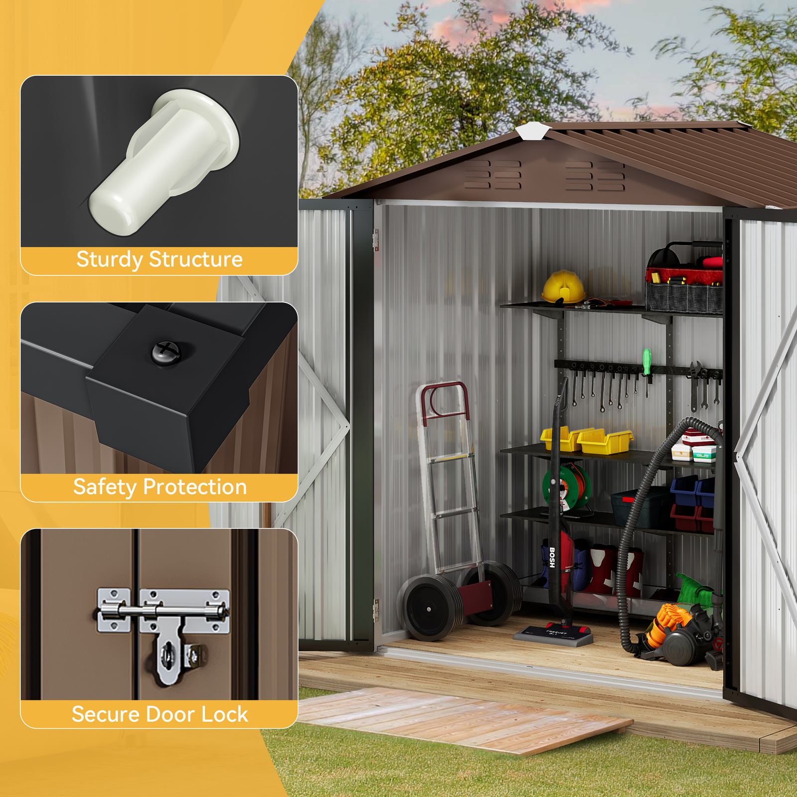 6X4 FT Heavy Duty Outdoor Storage Shed Large Metal Tool Sheds Storage ...