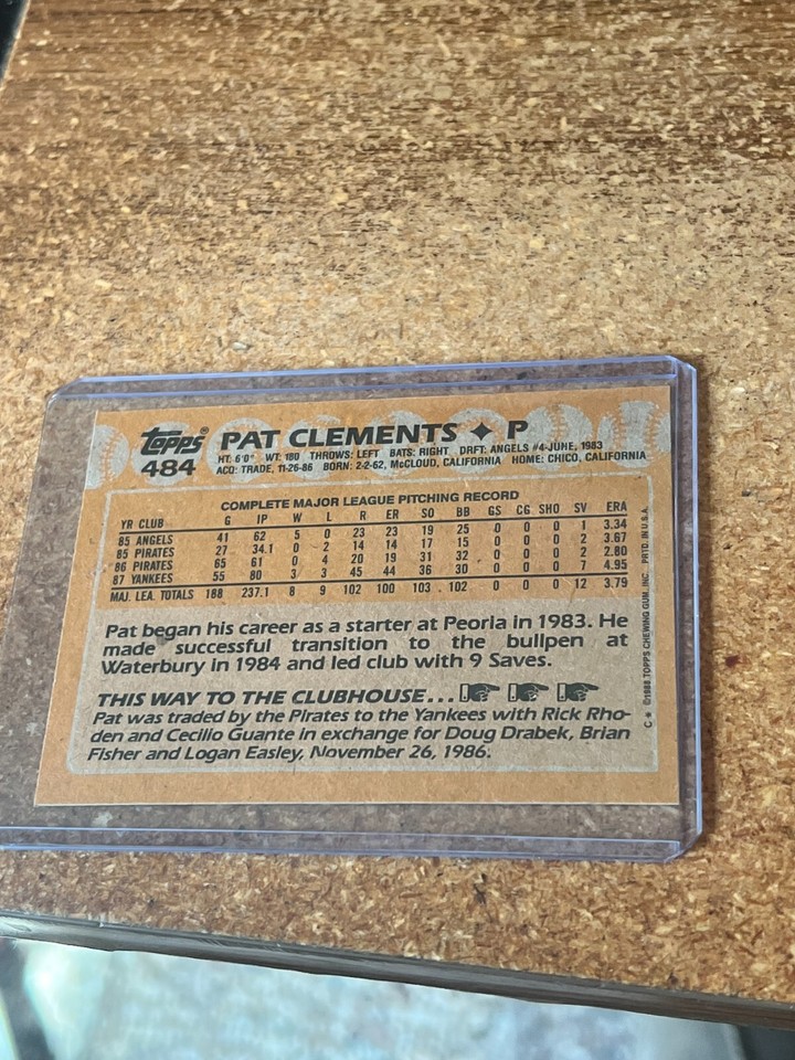1988 Topps Baseball # 484 Pat Clements | eBay