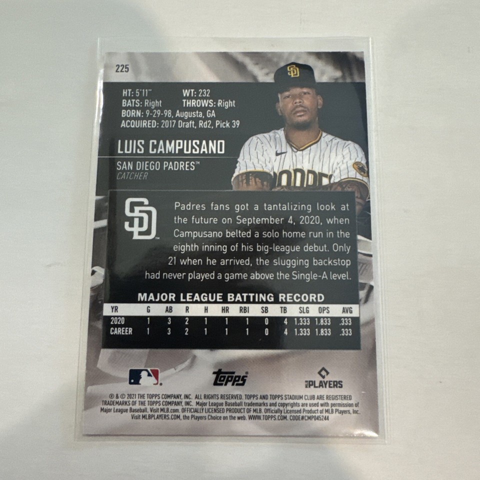 Luis Campusano 2021 Topps Stadium Club Baseball - RED #225 RC - San ...
