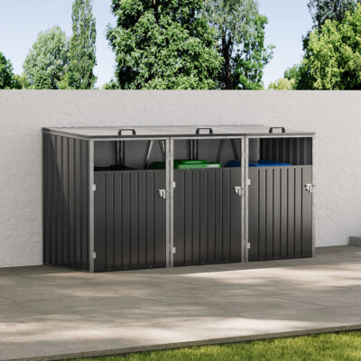 Triple Wheelie Bin Storage Metal Store Cover Garden Rubbish Dustbin 3 ...