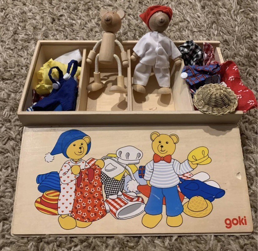 Goki Poseable Bears Clothes Storage Box Germany Wooden Dress Up Benna ...