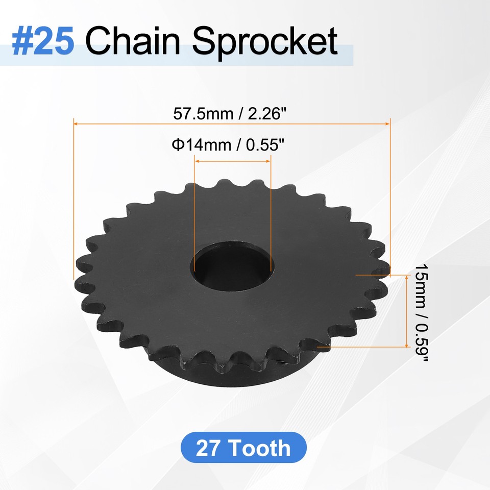 #25 Chain Roller Sprocket 14mm Bore, 27 Tooth with Set Screws, Black | eBay
