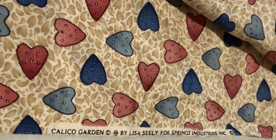 Vtg Springs Industries Fabric Calico Garden Lisa Seely Country Hearts ...