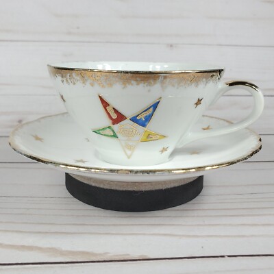 Order of the Eastern Star Tea Cup & Saucer Royal Stafford China Gold ...