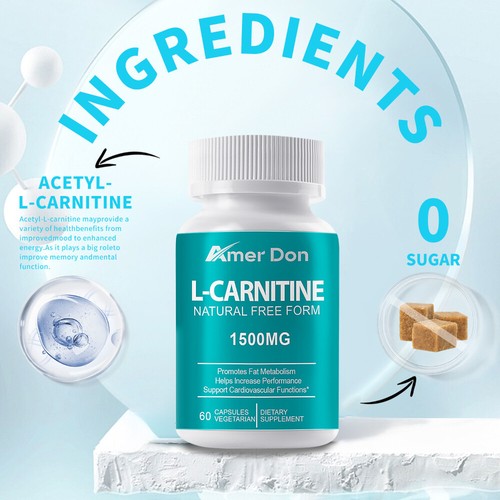 L-Carnitine maximum 1500mg 60 CAPSULES Boosts Energy Loss Weight ...