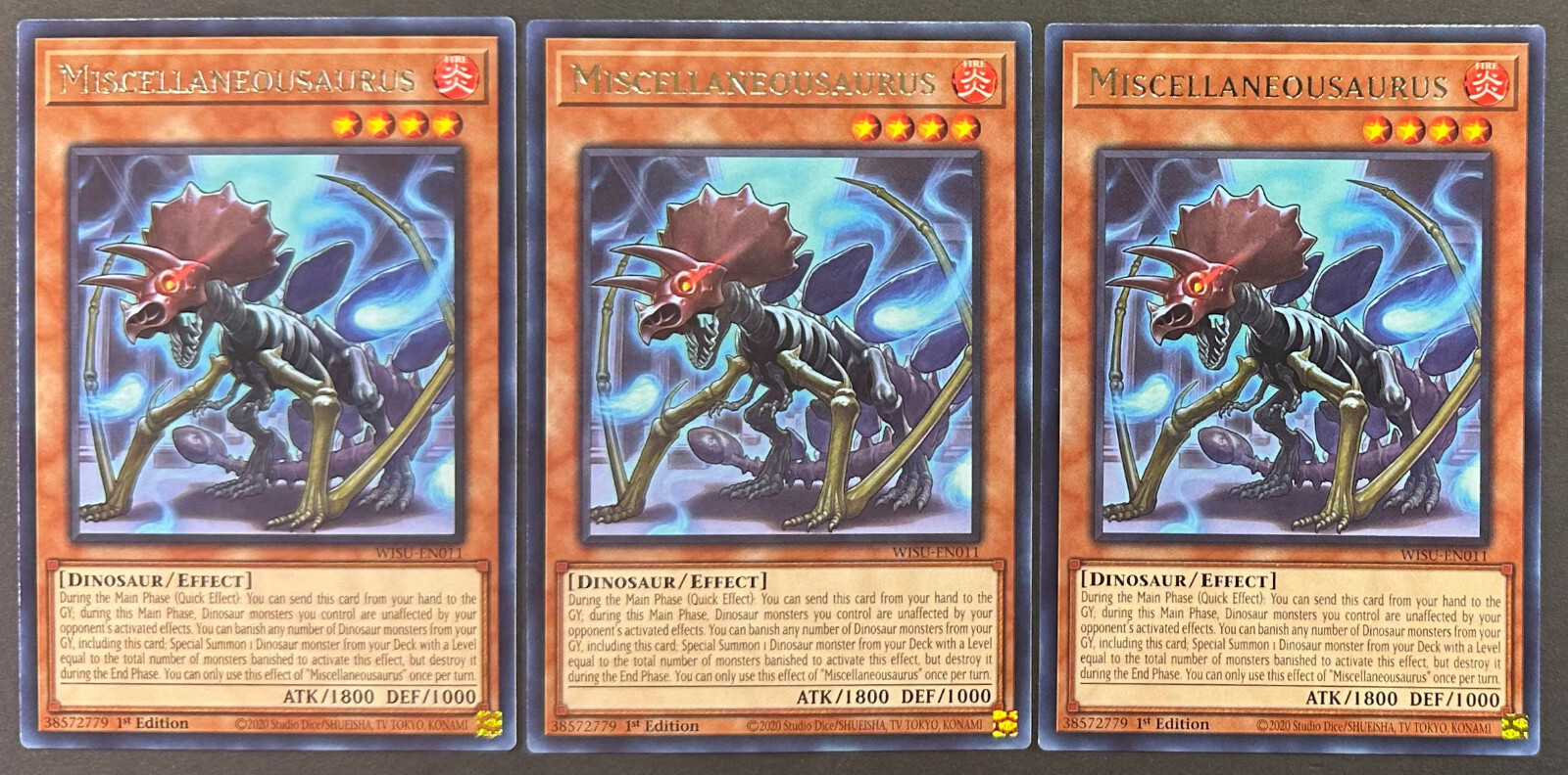YUGIOH 3x Miscellaneousaurus - WISU-EN011 - Rare - 1st Edition - NM ...