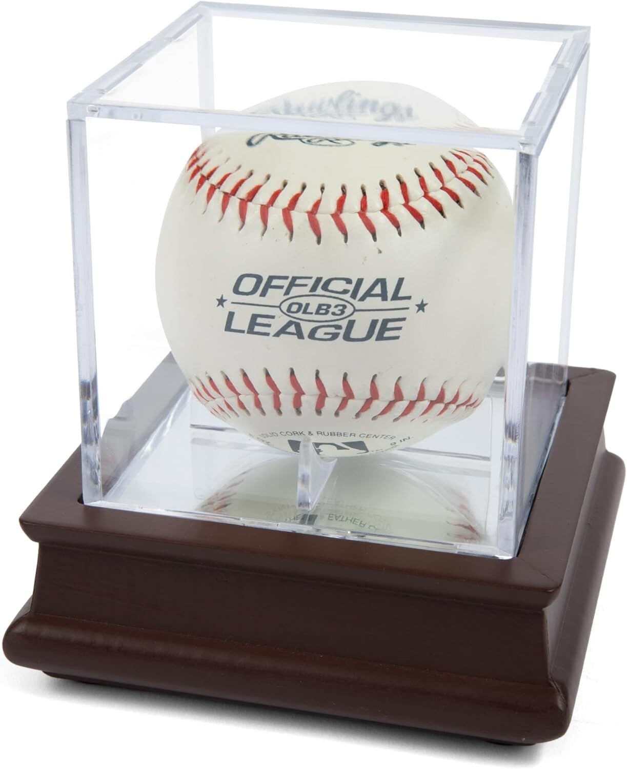 Baseball Holder Display Case Cube, Cherry Finish Wood Stand UV ...