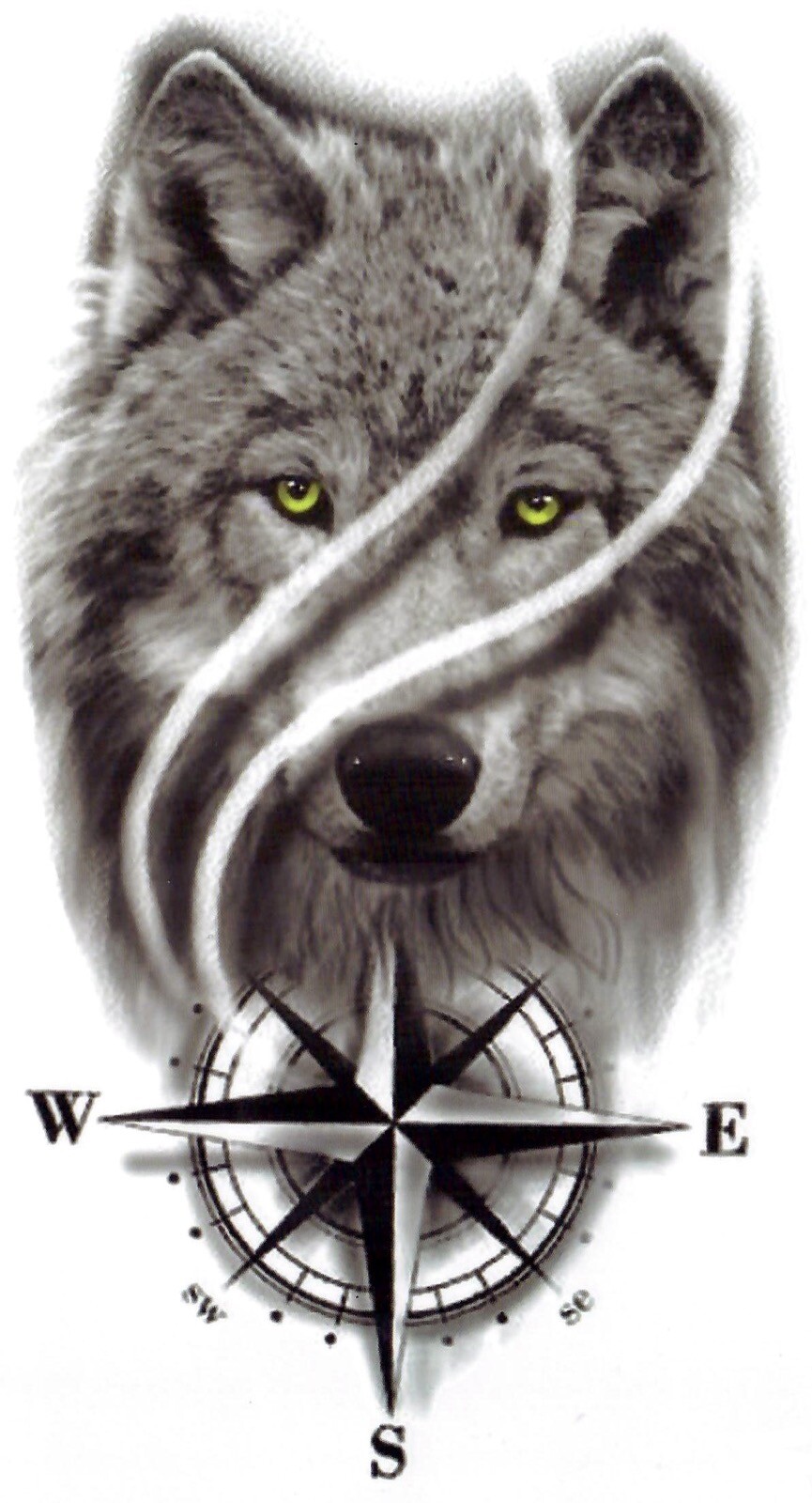 Temporäres Tattoo Wolf Muster Wasserfest Kompass Tribal Tier Tiere Wald ...