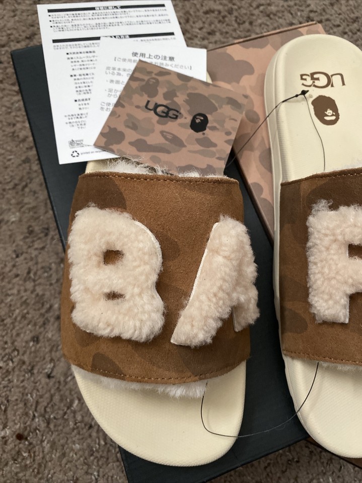 VERY RARE Bape x Ugg Xavier Fur Logo Sandals/Slides | eBay