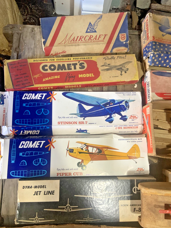 ~ HUGE Lot of Vintage Model Plane Kits Blueprints Boxes Supplies ...