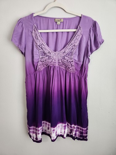 One World Top Size Large Purple Tie Dye Flowy Hippie Butterfly | eBay
