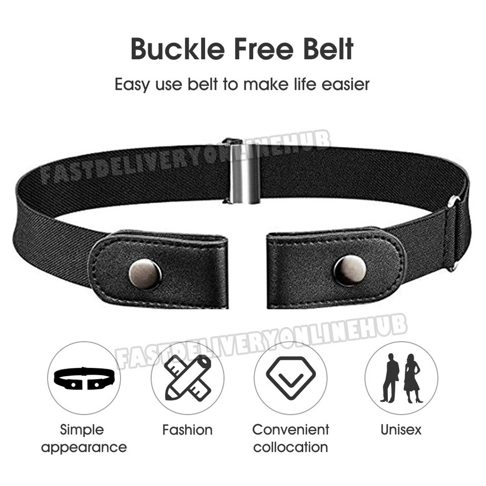 1/2x Genuine Leather Buckle-free Elastic Invisible Belt for Jeans No ...