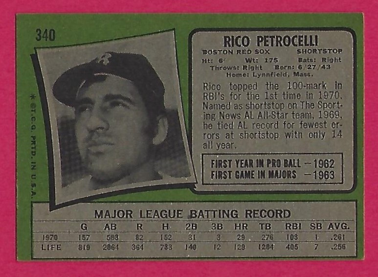 1971 Topps Rico Petrocelli # 340 Boston Red Sox | eBay