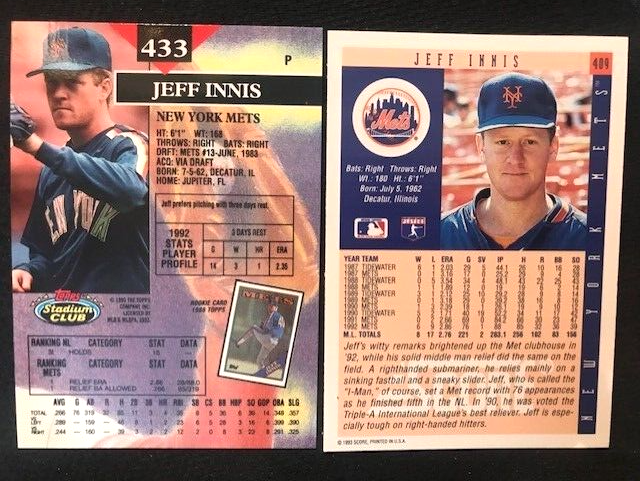 MLB - Jeff Innis 1993 Topps Stadium Club & 1993 Score Baseball - Mets ...