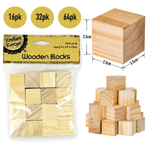 16/32/64 Craft Wooden Blocks Square 2.5CM Cube Natural Wood Cube Puzzle ...