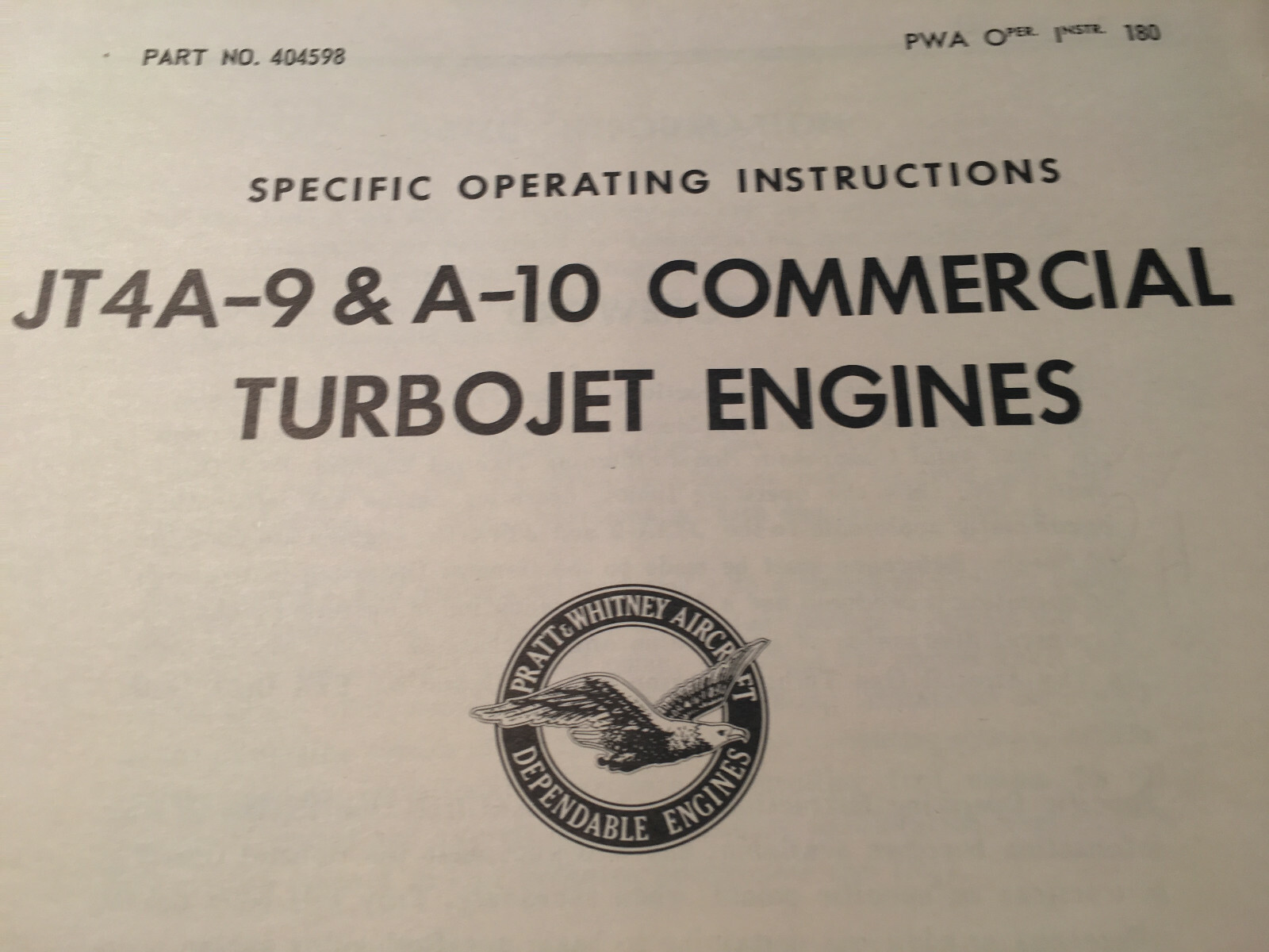 Pratt & Whitney JT4A-9 & JT4A-10 Specific Operation Instructions ...