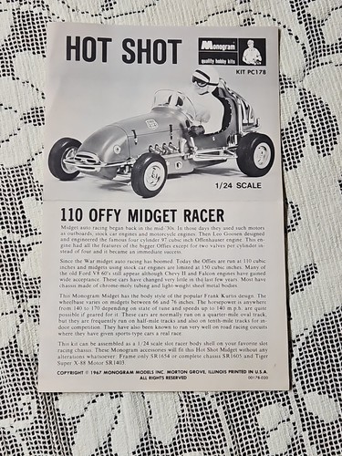 1967 Monogram Hot Shot 110 Offy Midget Racer Instructions Sheet For ...